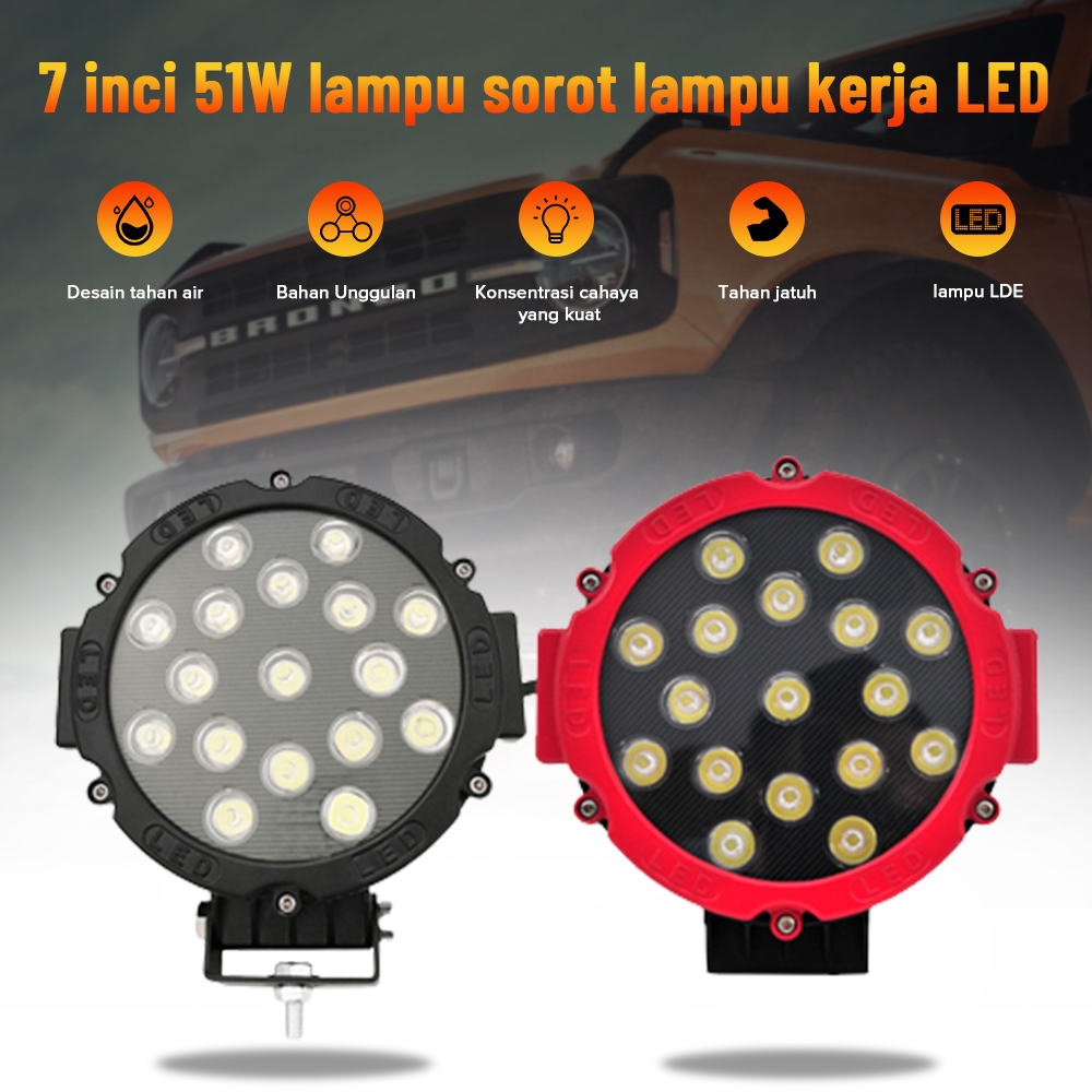 Jual Lampu Sorot Tembak Bulat LED 51W 17 Mata Mobil, Truk, Bus, Dll 9 ...