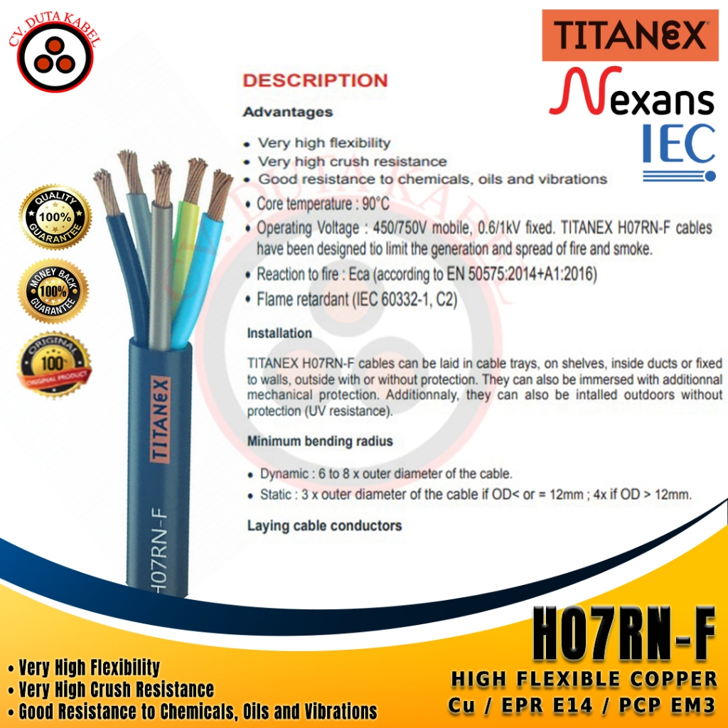 Jual Kabel Rubber H07RN-F 5x6 mm2 TITANEX /5x6 mm/5 x 6 mm2/5x6mm2 ...