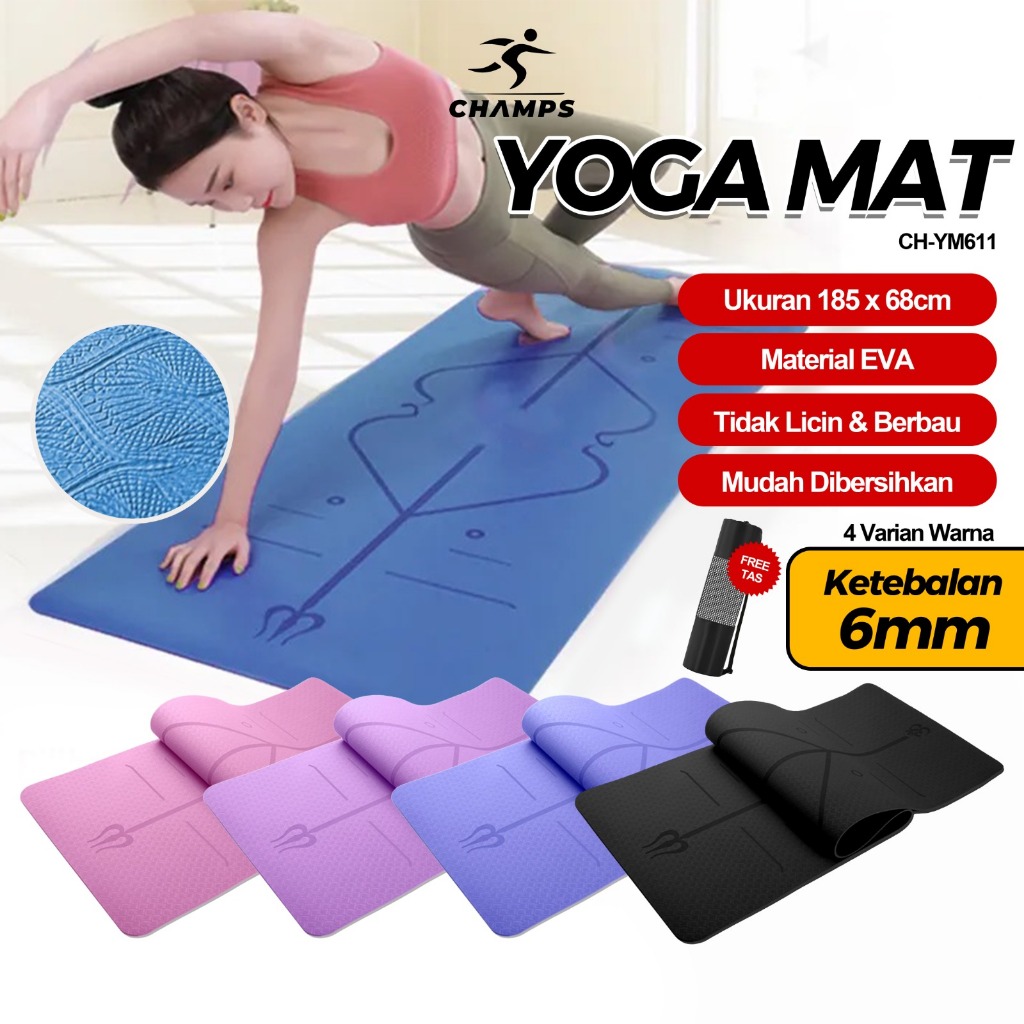 Jual CHAMPS Matras Yoga Premium – Matras Anti Slip Tebal untuk Olahraga ...
