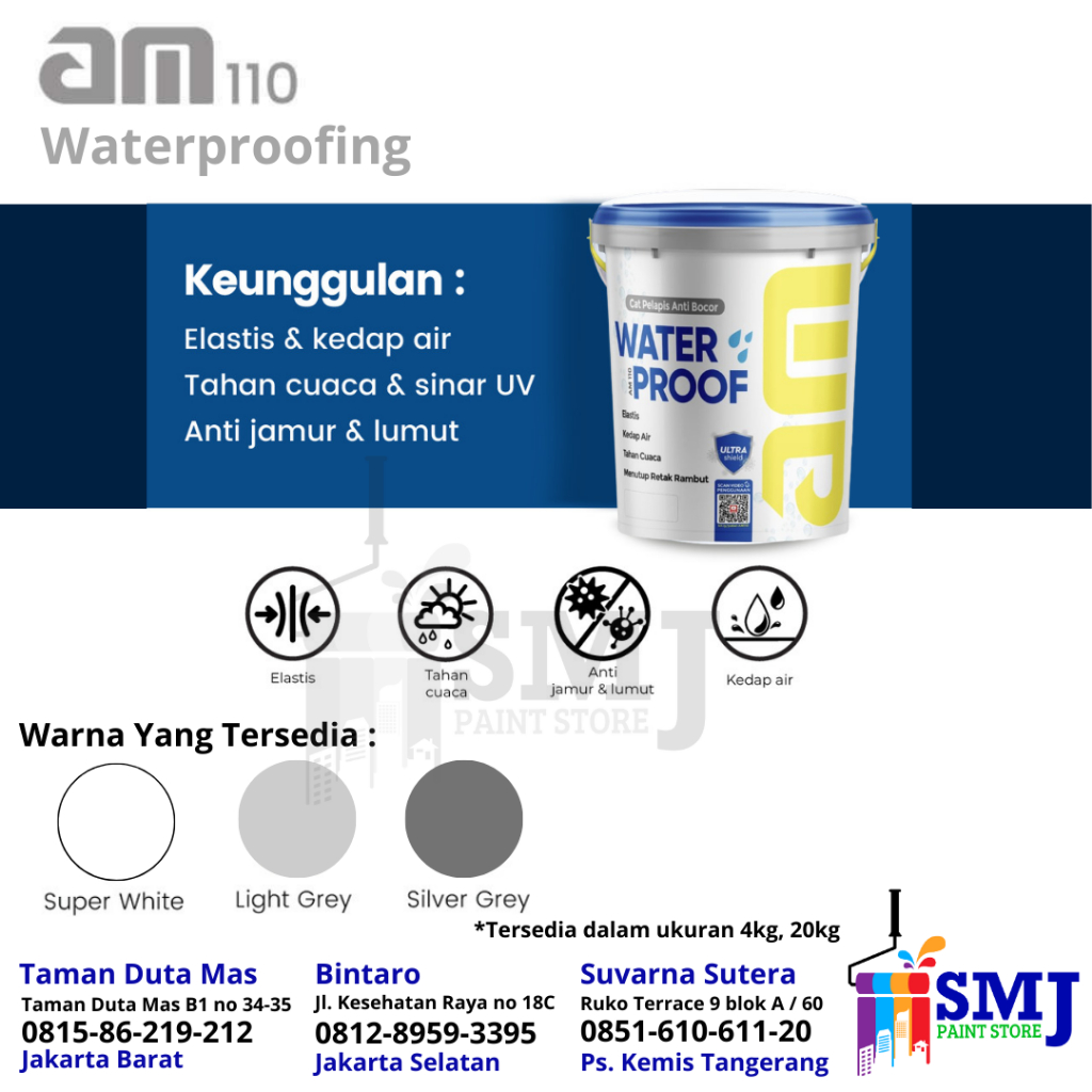 Jual CAT PELAPIS ANTI BOCOR AM 110 Waterproofing warna Silver Grey 4Kg ...