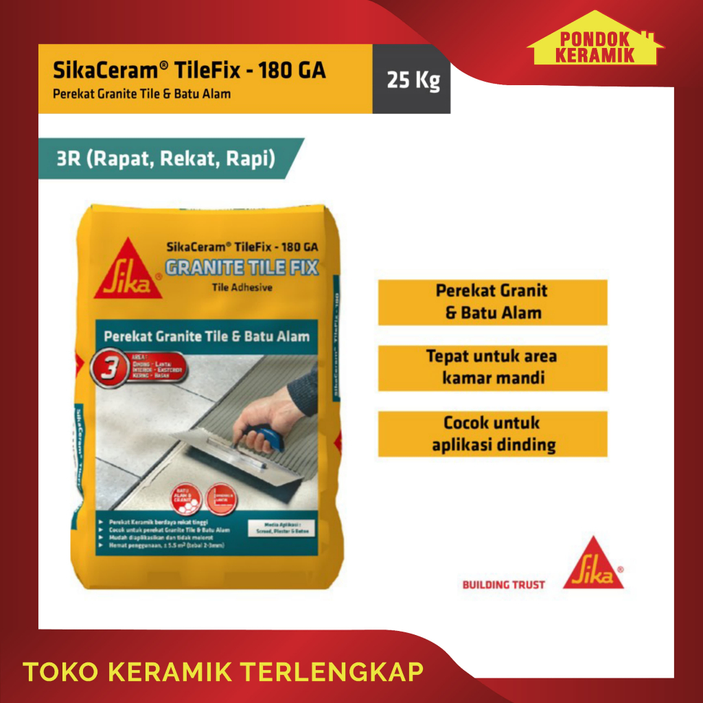 Jual Semen Sika Ceram Perekat 180 GA Tilefix / Perekat Granite Tile Dan ...