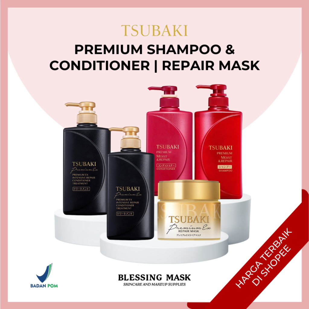 Jual Tsubaki Premium Moist Shampoo | Conditioner - 490ml | Ex Intensive Repair Mask 180gr ...