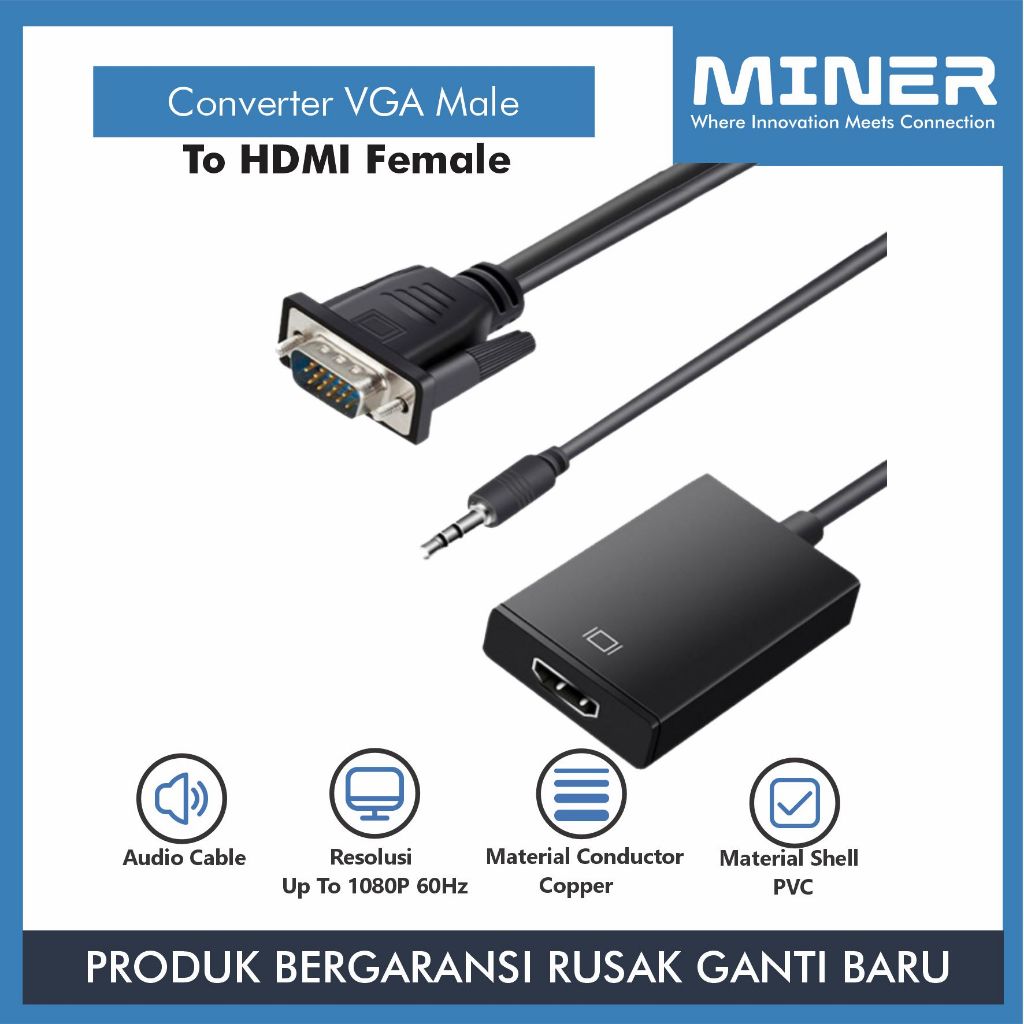 Jual MINER Converter VGA Male to HDMI Female With Audio Kualitas ...