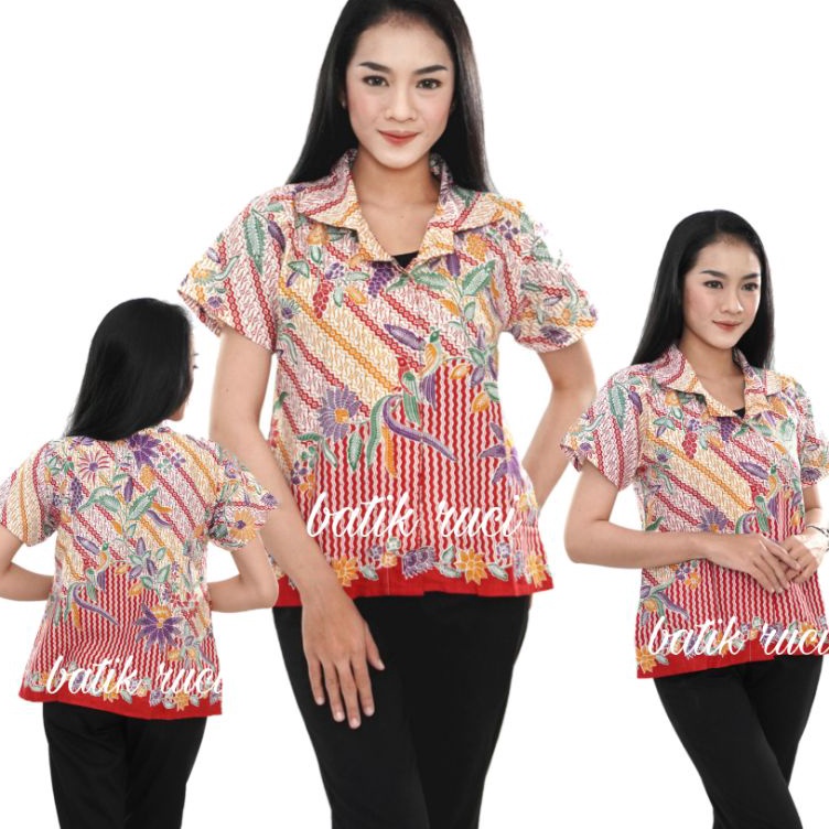 Jual Borong Untung Blouse batik modern motif kombinasi trend masa kini ...