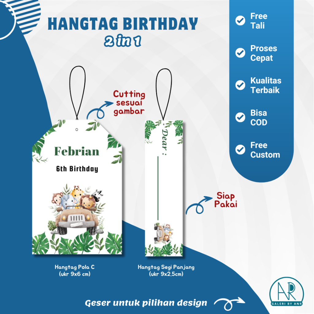 Jual D28 Hangtag Birthday 2in1 custom | Tag Label ulang tahun ultah ...