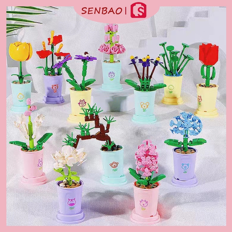 Jual SENBAO Pot Tanaman Blok Bangunan Mini Mainan Edukatif Bunga Zodiak ...