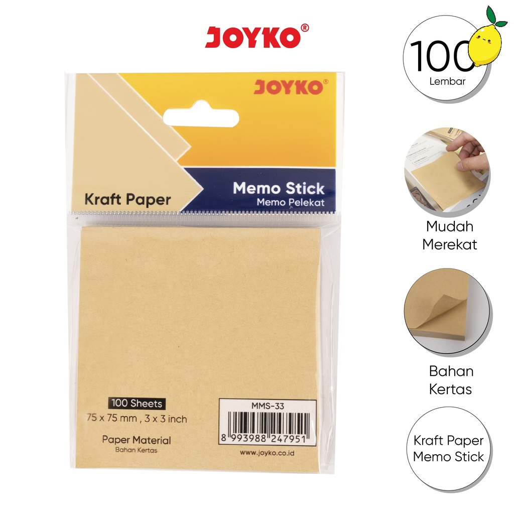 Jual Sticky Notes Kraft / Kertas Memo / Memo Stick Joyko MMS-33 Kraft ...