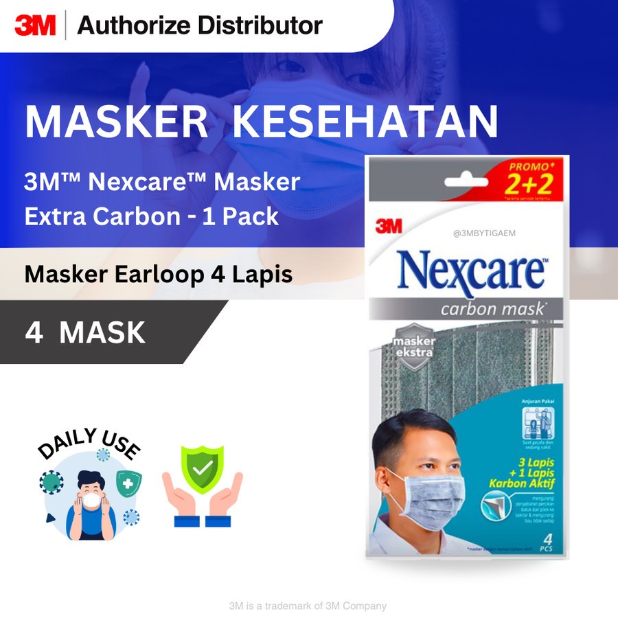 Jual 3M Masker Nexcare Extra Carbon Mask 4 Ply - 1 Pack [2 Masker ...