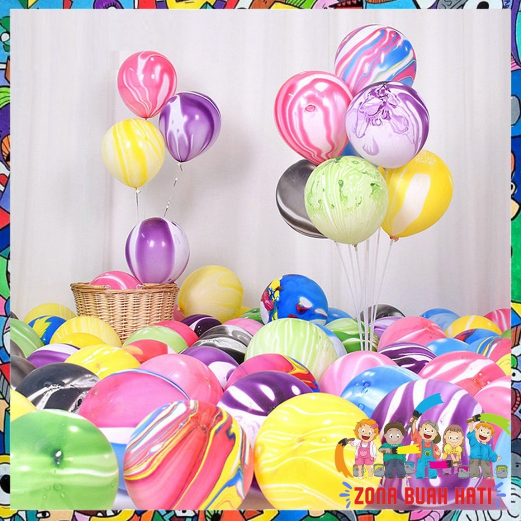 Jual ZBH Balon Latex Bulat Motif Marble Dekorasi Ulang Tahun 12 inch ...