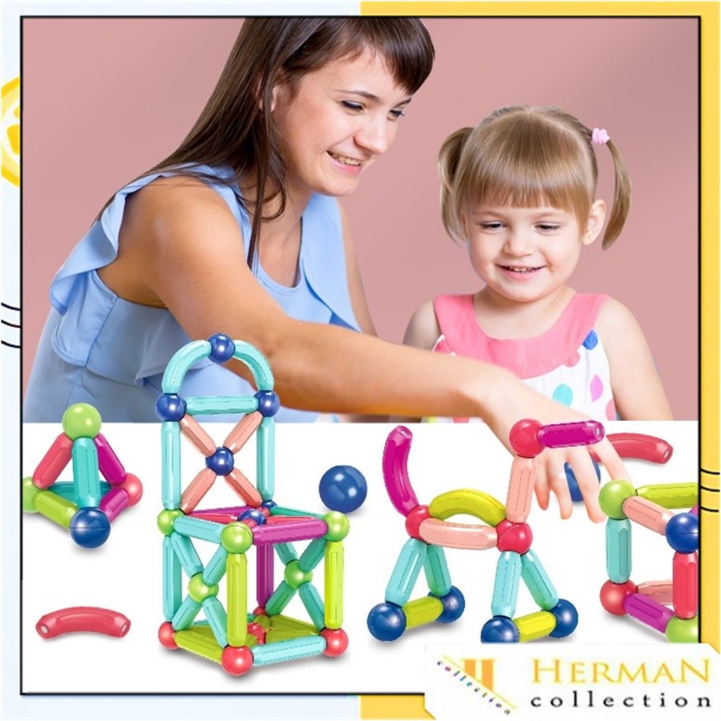 Jual HC 64Pcs Set Mainan Magnet Stick Balls 42Pcs Magnetic Building 25 Pcs Blocks Edukasi Mainan ...