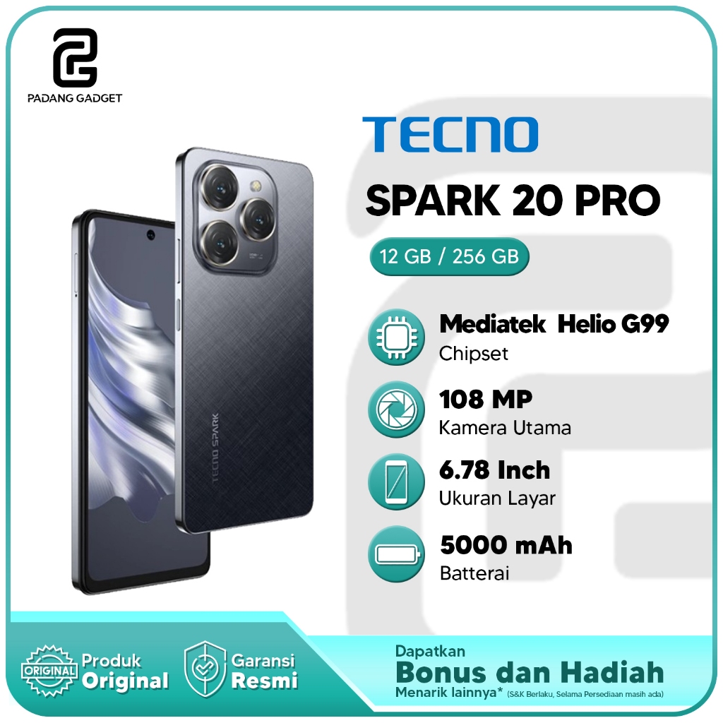 Jual TECNO SPARK 20 Pro NFC 12+9 GB / 256GB Hp Android Smartphone Original Garansi Resmi ...