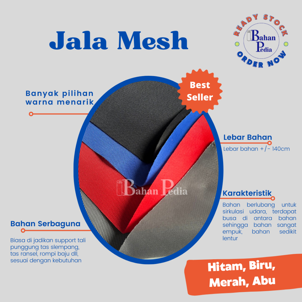Jual [Meter] Bahan Kain Sandwich Jala Mesh Double Jaring Busa Biru ...