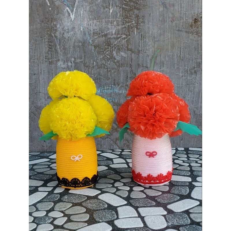 Jual bunga pompom kresek/daur ulang kresek/daur ulang botol/talikur/diy ...