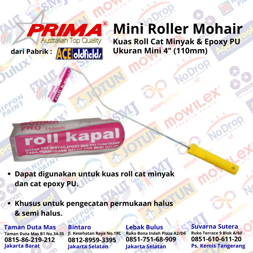 Jual Kuas Roll Kapal (Mini Roller) Prima Mohair dari ACE Oldfields ...