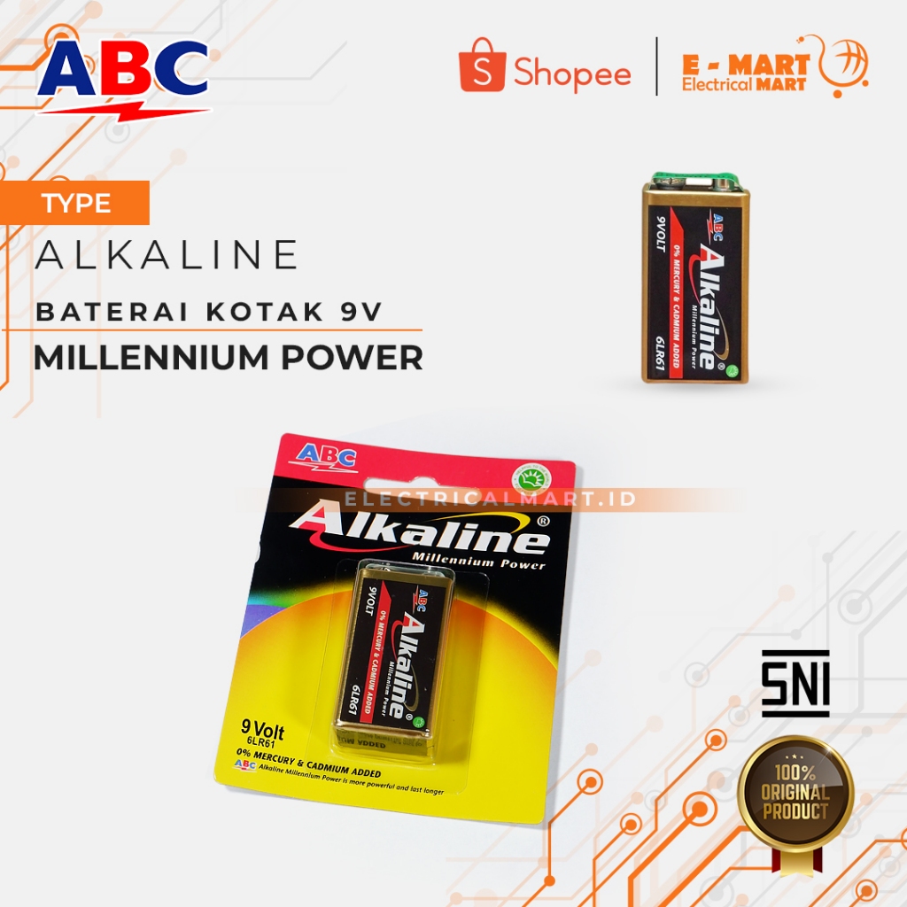 Jual ABC ALKALINE Battery 9V / Baterai 9V Kotak / Baterai Mic GROSIR ...