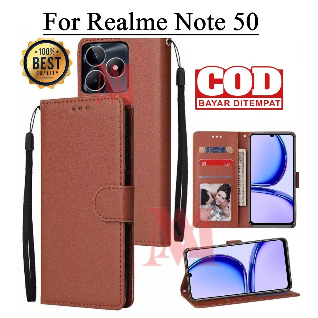 Jual Realme Note 50 Leather Flip Cover Wallet Case Kulit - Casing ...