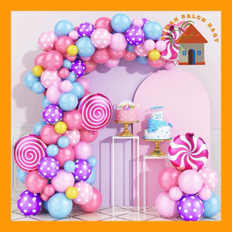Jual (102 PCS) SET PAKET BALON DEKORASI ULANG TAHUN TEMA: CANDY LOLIPOP ...