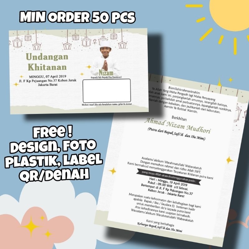 Jual CETAK Undangan tasyakuran khitan sunatan terbaru, free design foto ...