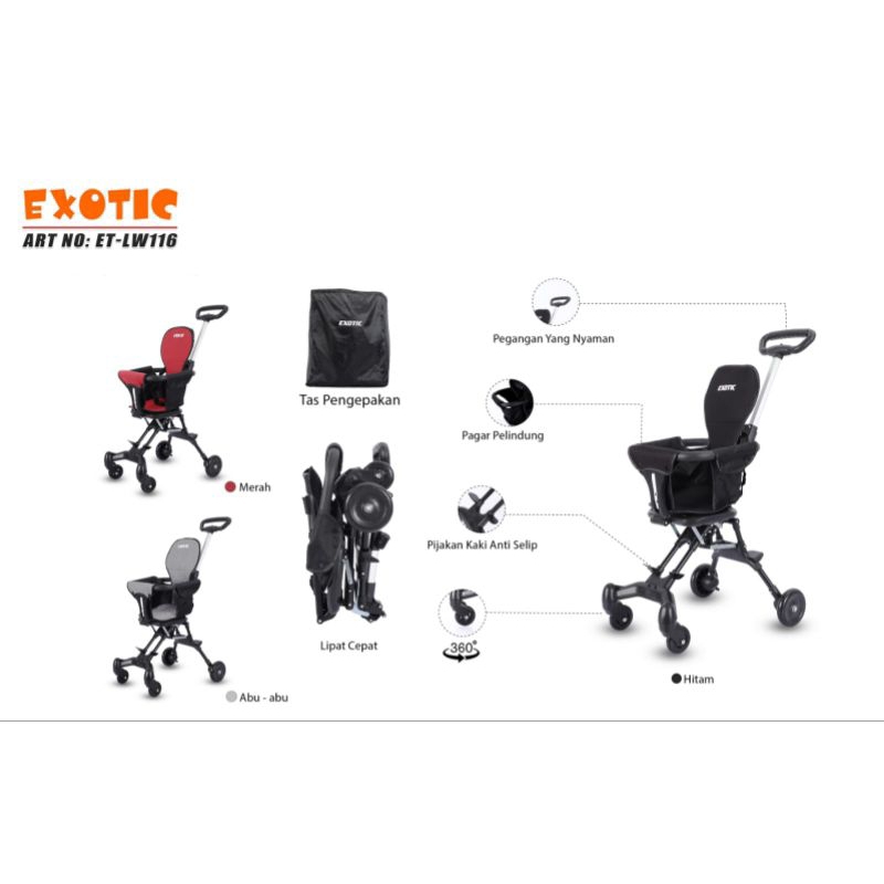 Jual Baby Stroller Exotic LW 116 Stroller Traveller Cabin Size | Shopee ...