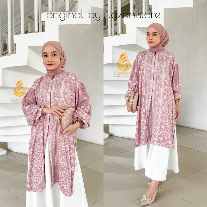 Jual Livia Long Tunik Rayon Viscose Motif Etnik - Long Tunik Motif ...