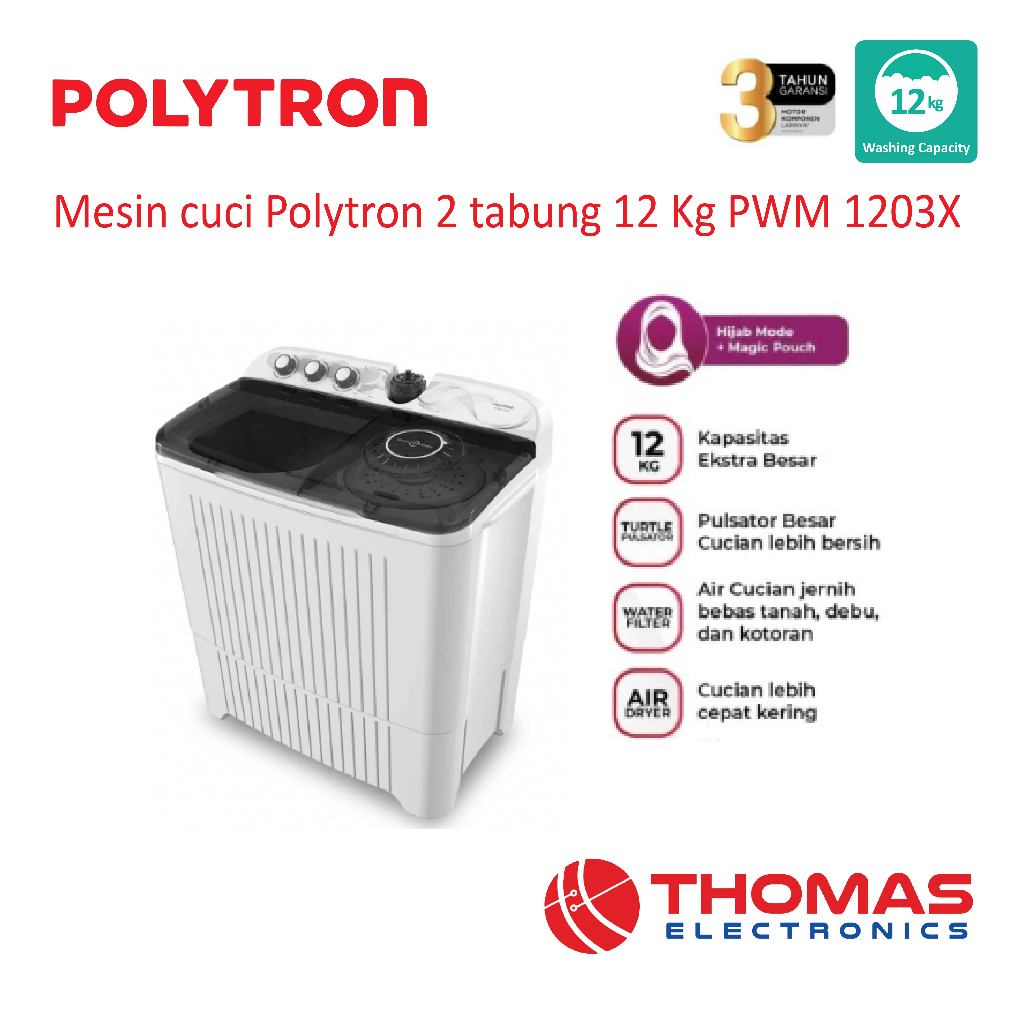 Jual Mesin cuci Polytron 2 tabung 12 Kg PWM 1203X 1203 X Garansi Resmi ...