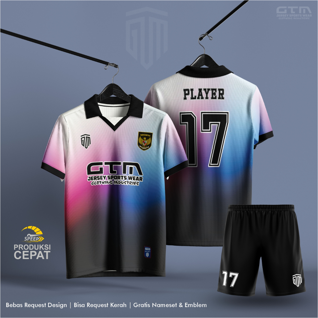 Jual JERSEY BOLA FUTSAL GRADASI HITAM PUTIH KERAH RETRO ~ FREE CUSTOM ...