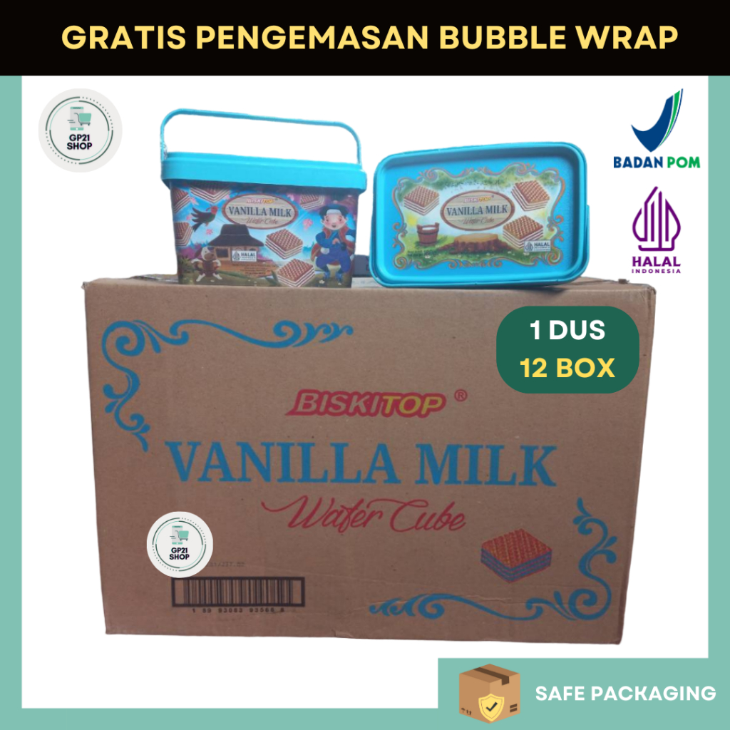 Jual Biskitop Wafer Cube Vanilla Box Ember/Timba/Handle 1 Karton / 1 ...