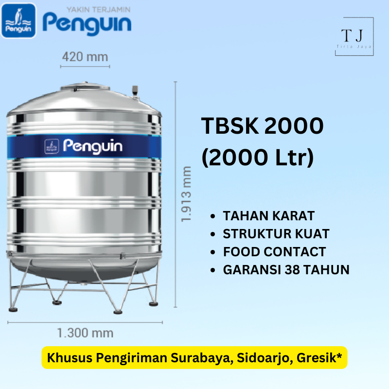 Jual PENGUIN TANDON AIR STAINLESS TBSK 2000 Liter Toren Air Tangki Air ...