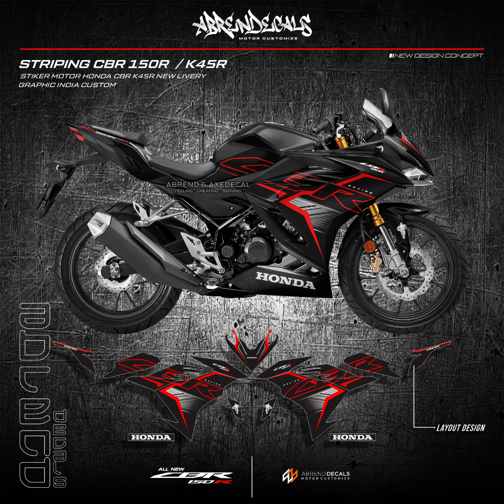 Jual Striping CBR 150 R New K45R Grafis Simpel India Custom / Stiker Motor Honda CBR 150R New ...