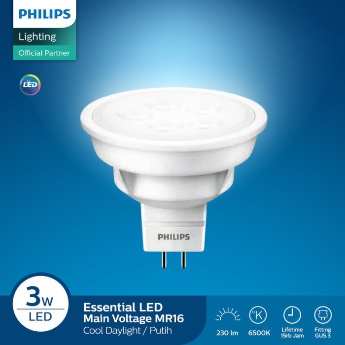 Jual Philips Lampu Essential LED MR16 GU5.3 3-35W 36D Putih | Shopee Indonesia