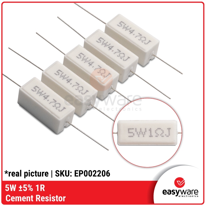 Jual Cement Resistor 5W 5% 1R Cement Resistor Kapur Putih 1 Ohm 5 Watt ...