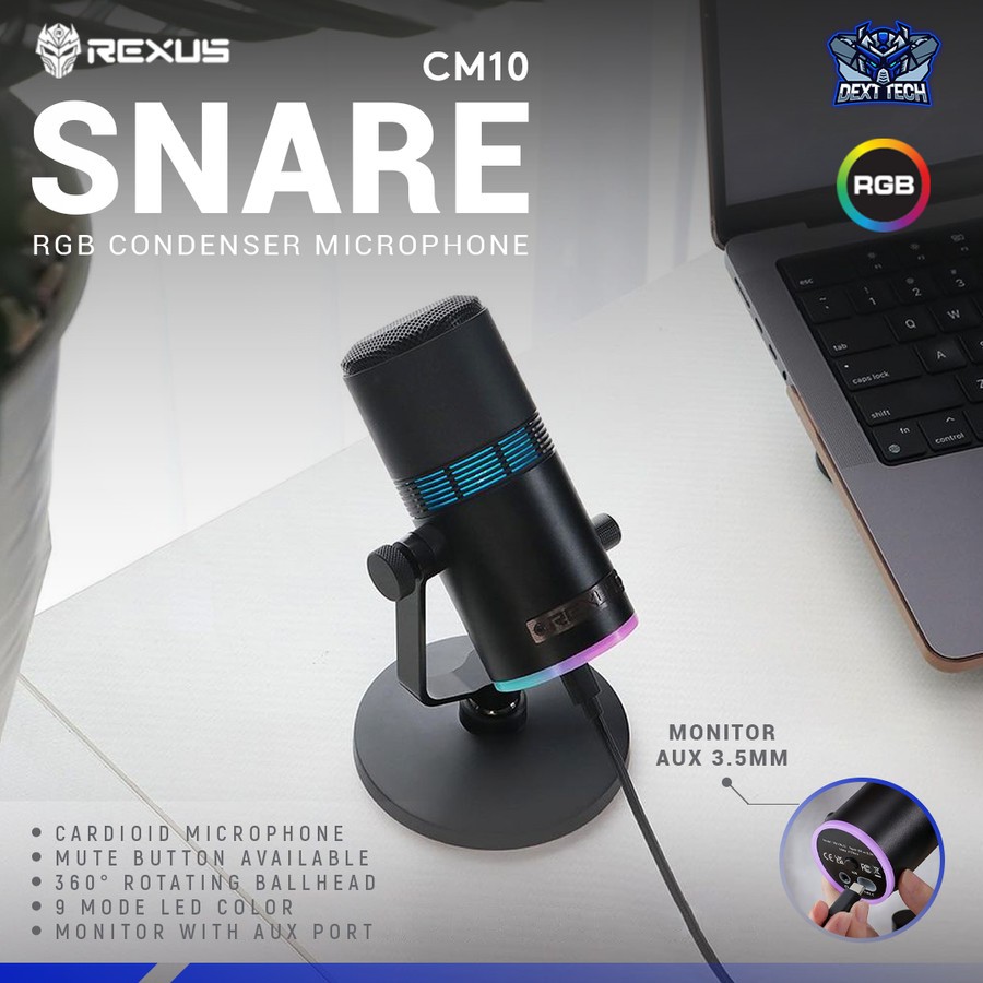 Jual Rexus Microphone Snare CM10 USB Condenser Mic with RGB LED ...