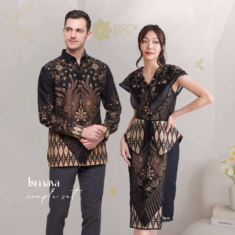 Jual Dress Batik Ismaya Couple set dan Kemeja / batik pesta / batik couple premium / batik ...