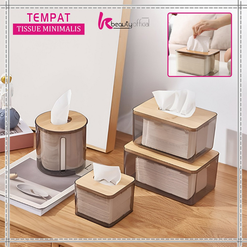 Jual KB-C999 Tempat Tissue Transparan Estetik Tutup Kayu Minimalis ...