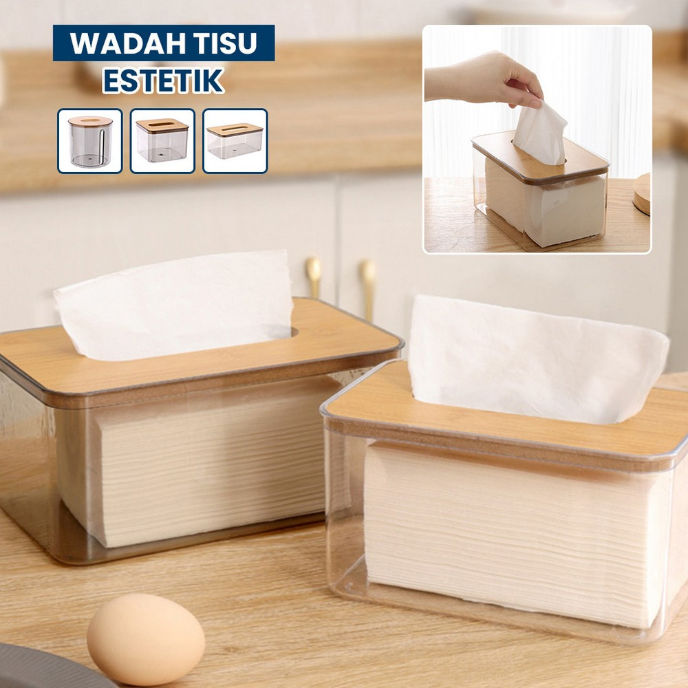 Jual Tempat Tissue Transparan Estetik Tutup Kayu Minimalis / Kotak ...