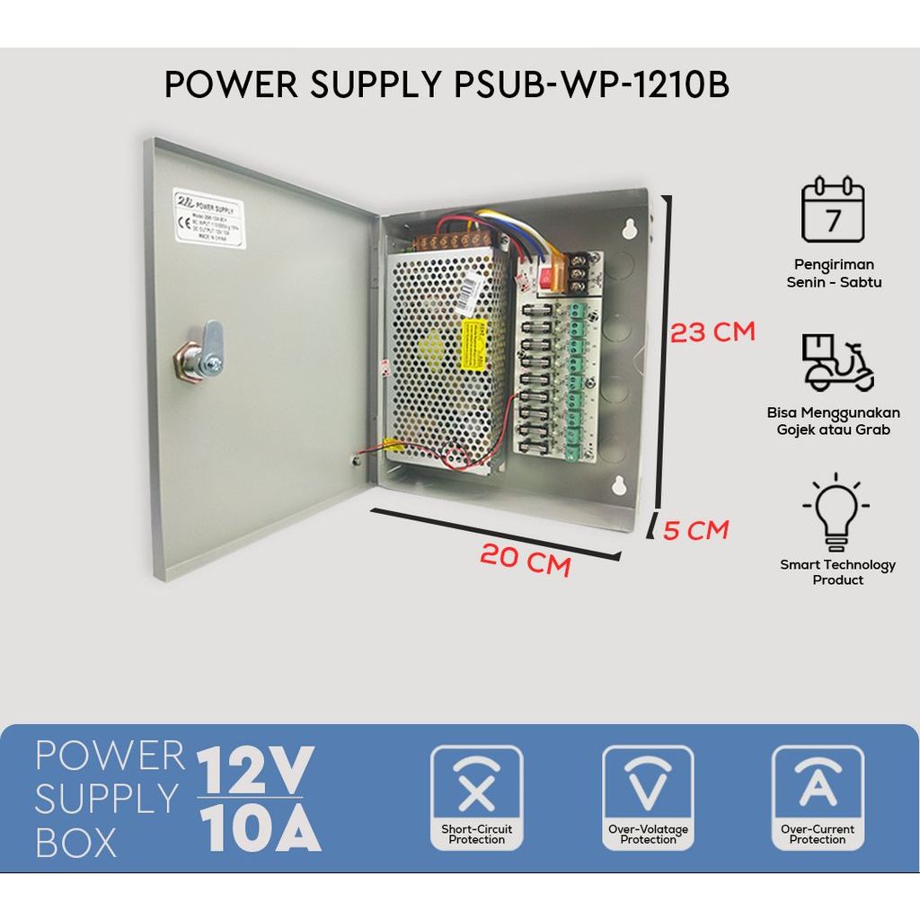 Jual POWER SUPPLY BOX 12V-10A CCTV POWER SUPPLY WP-120B/ POWER SUPPLY ...