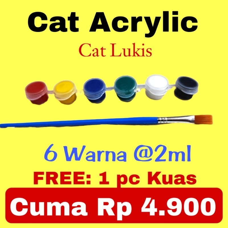 Jual Cat Acrylic murah berkualitas isi 6 warna @2ml FREE 1 buah kuas ...