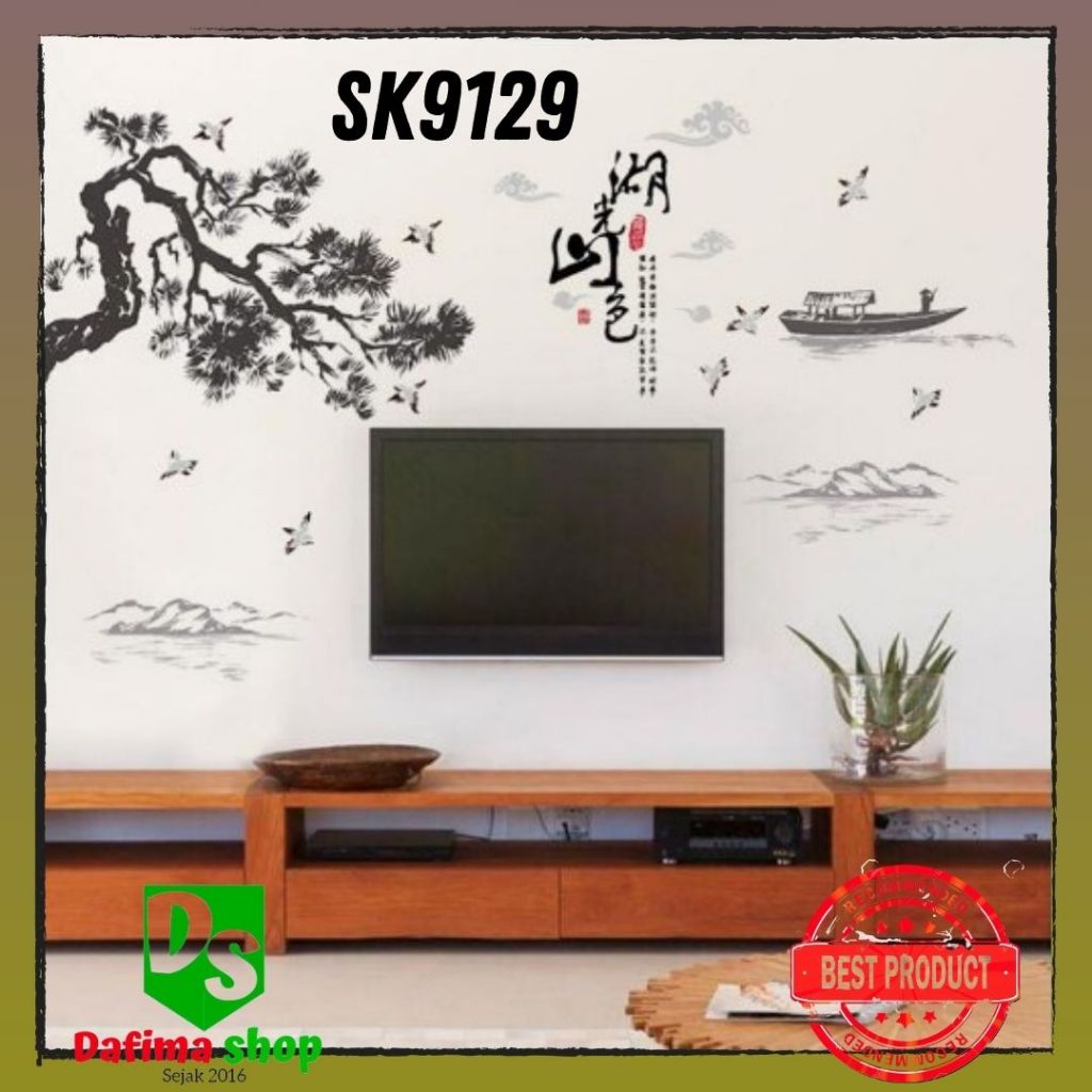 Jual Wall Sticker Dinding Uk.60x90 Lukisan Gunung Burung Pohon Hitam ...