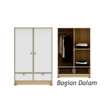Jual LEMARI PAKAIAN TINGGI 120 CM 2 PINTU PUTIH CREAM RAK + LACI ...