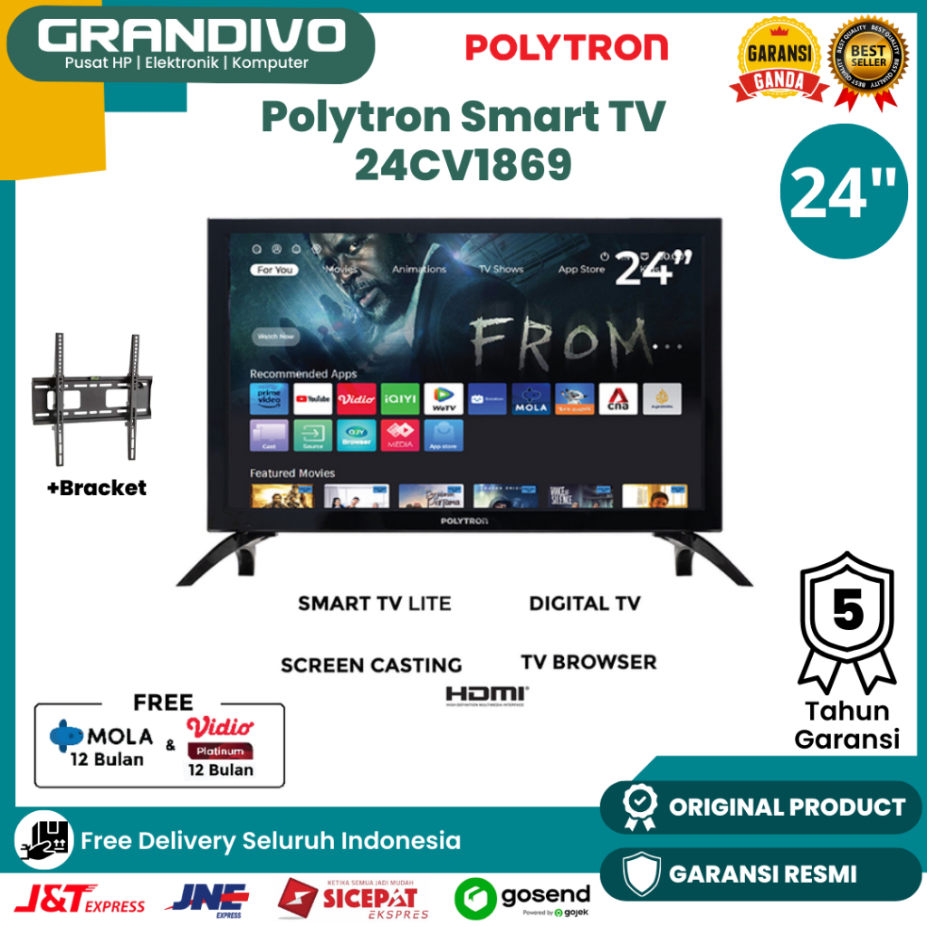 Jual TV Polytron Smart TV 24Inch 24CV1869 Screen Mirorring Free Mola TV ...