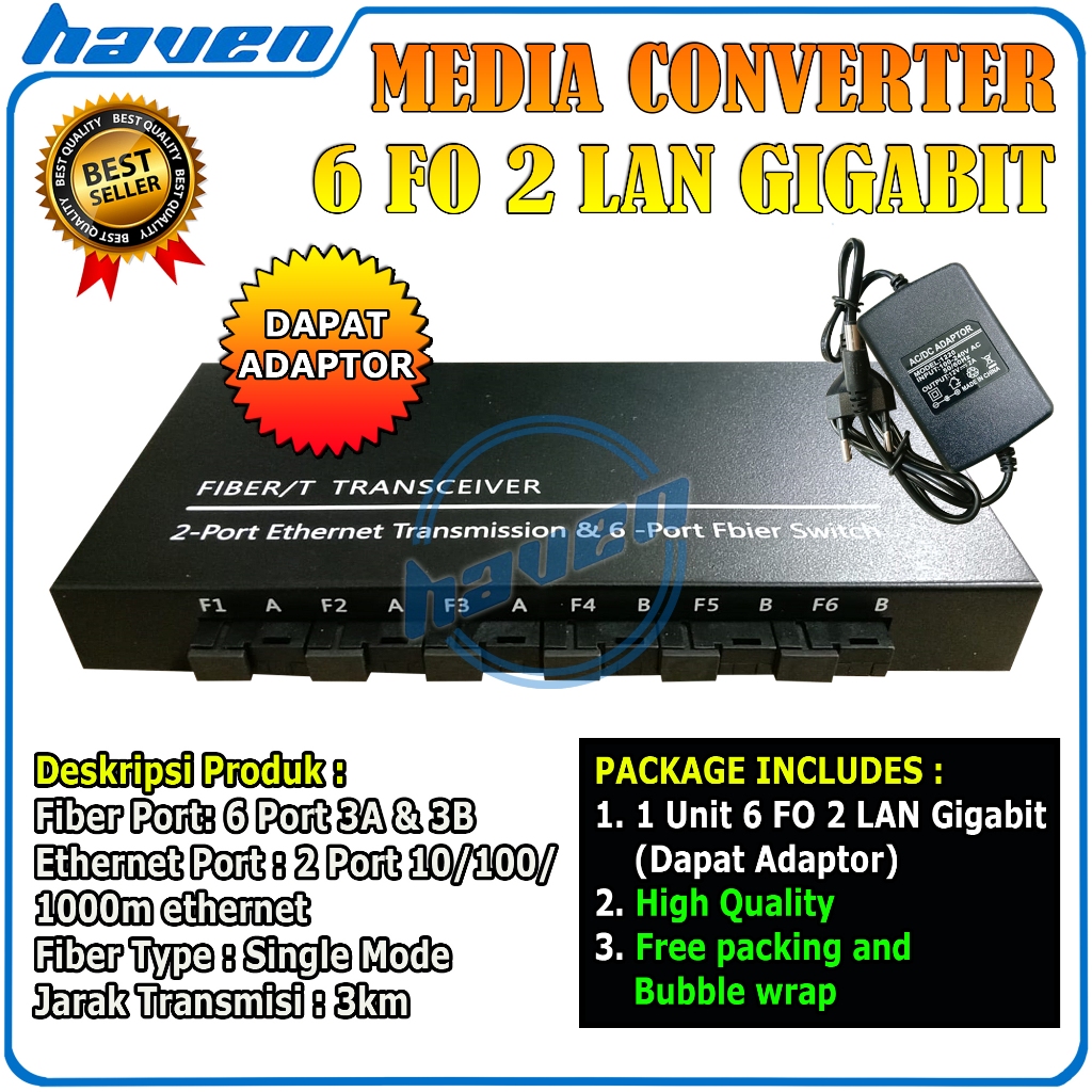 Jual Media Converter 6 FO 2 LAN 6 SC 2 RJ45 Gigabit 1000 Mbps Body ...