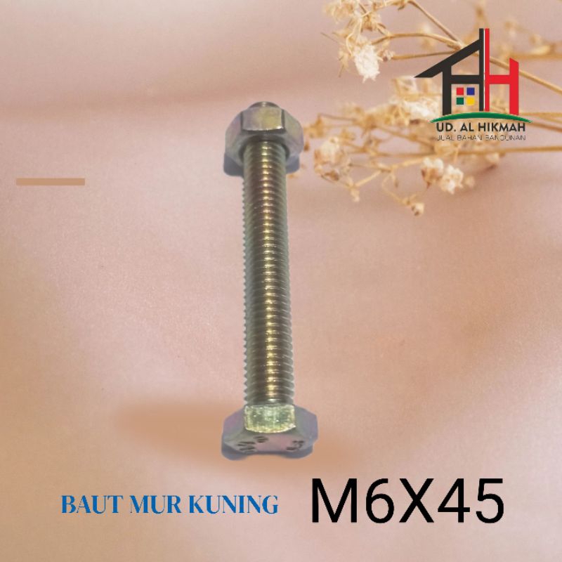Jual PAKET 10 SET BAUT MUR HEX KUNING M6 X 45 M6X45 KUNCI 10 MM ...