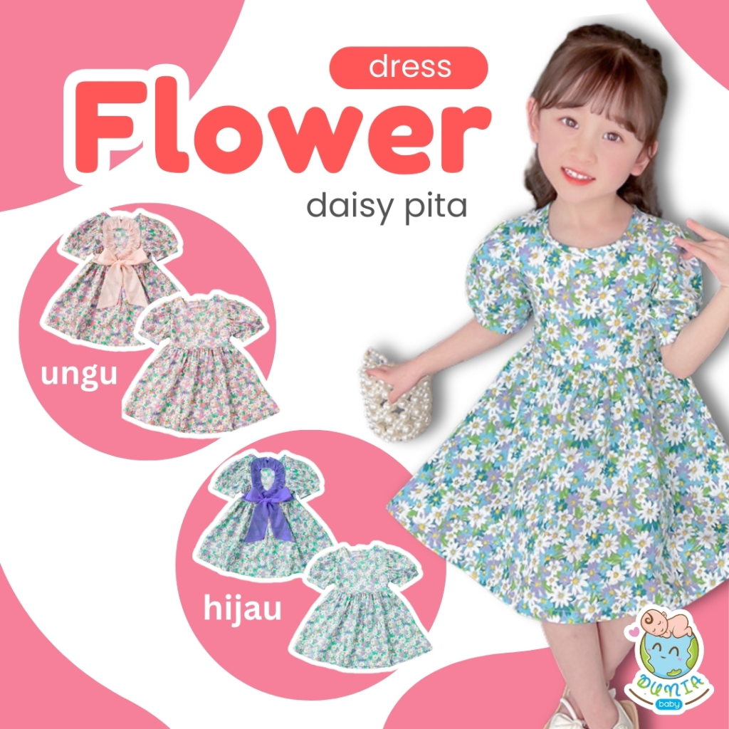 Jual DUNIABABY 1-9 Tahun Dress Sirkulasi Flower Daisy Pita Belakang ...