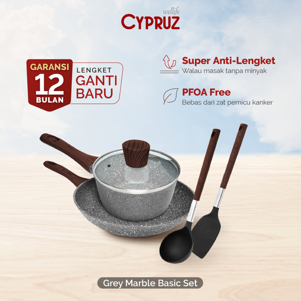 Jual Cypruz Cookware Set Grey Marble Series Panci Set Anti Lengket Premium 5 Pcs | Shopee Indonesia