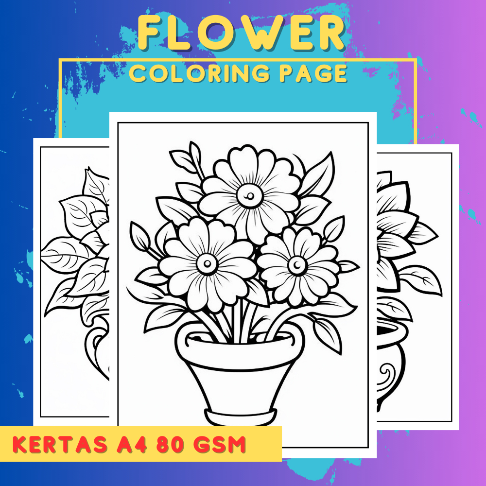 Jual DIY Coloring Page / Lembar Mewarnai Sketsa TEMA BUNGA KERTAS A4 80 ...