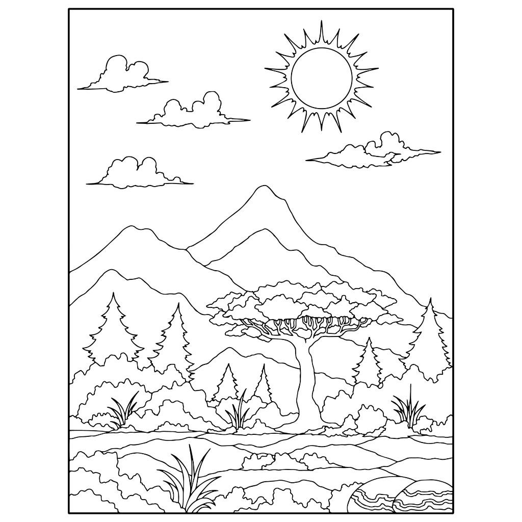 Jual DIY Coloring Page / Lembar Mewarnai Sketsa TEMA PEMANDANGAN ALAM ...