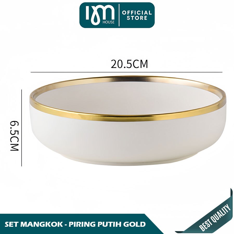 Jual INMINDHOUSE Piring Makan Keramik Putih Gold / Piring Putih Keramik ...