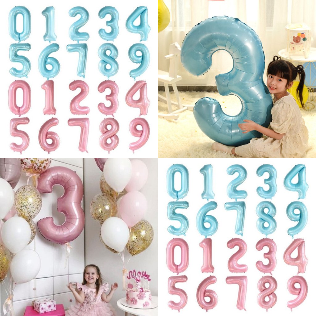 Jual Balon angka JUMBO Pink dan Biru Pastel 80 cm | Shopee Indonesia