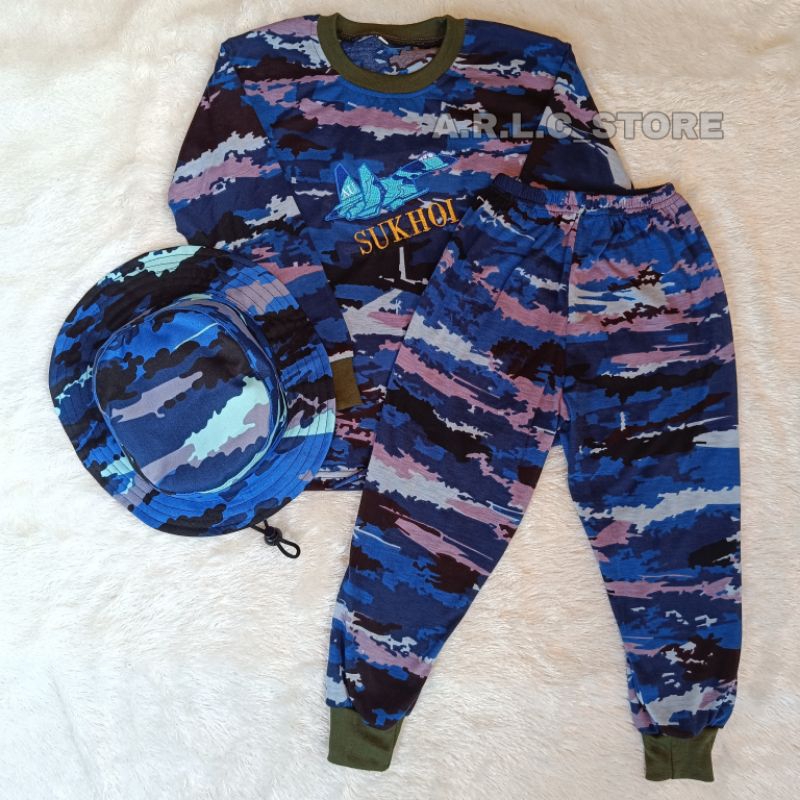 Jual setelan kaos anak loreng tni au lengan panjang plus topi rimba kids army satu set | Shopee ...