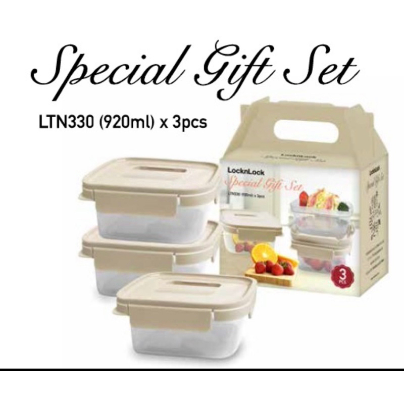 Jual LocknLock Kotak Makan Gift Set 920ml 3P Set - LTN330S3IVY | Shopee Indonesia
